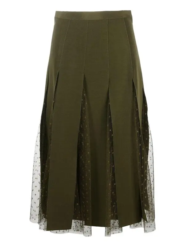 Red Valentino Pleated Lace Midi Skirt - Green
