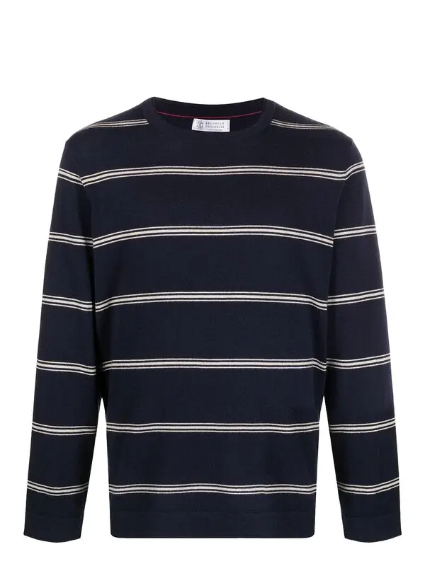 Brunello Cucinelli Striped Crew Neck Jumper - Blue