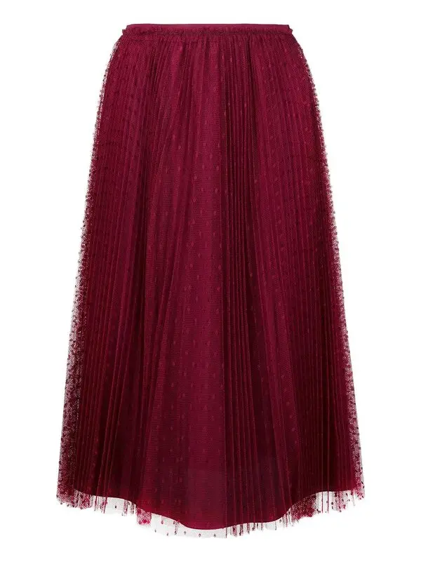 Red Valentino Polka Dot Tulle Overlay Midi Skirt - Red