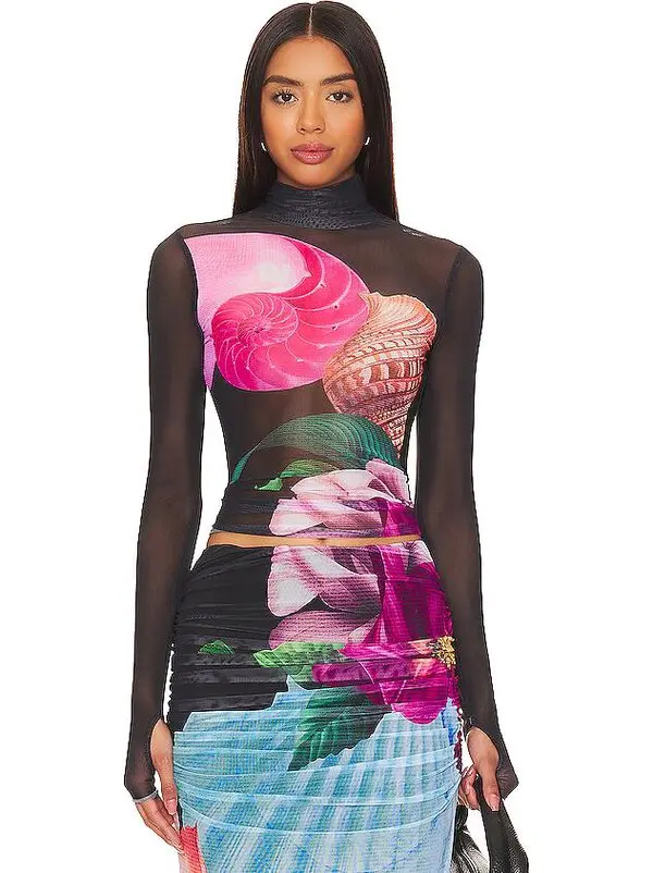 AFRM Zadie Mesh Mockneck Top - Surreal Shells