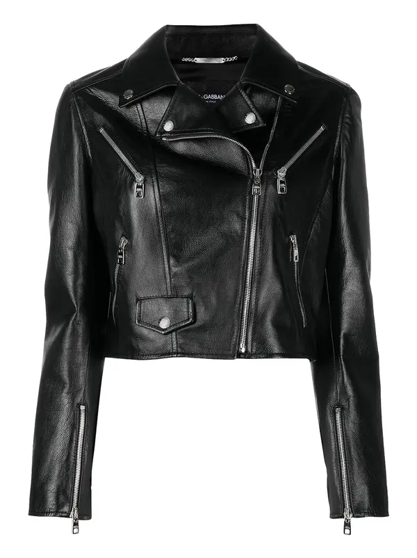 Dolce & Gabbana Calf Leather Biker Jacket - Black