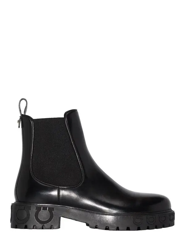 FERRAGAMO Gancini Leather Chelsea Boots - Black