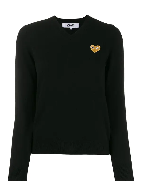 Play Comme Des Garcon Heart-patch Wool Sweater - Black