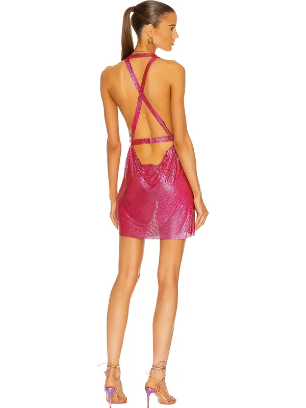 FANNIE SCHIAVONI Maia Metal Mesh Mini Dress - Fuchsia