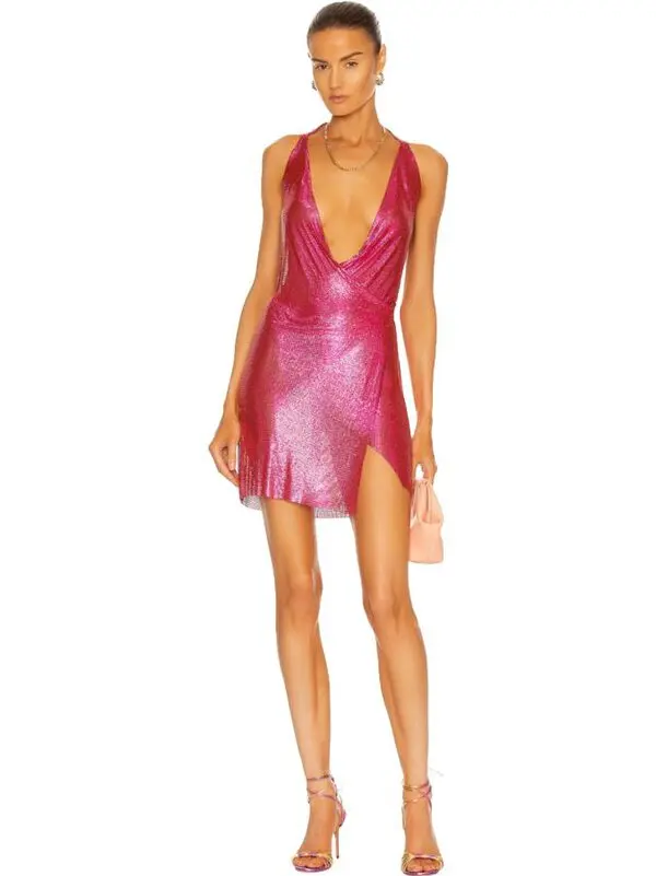 FANNIE SCHIAVONI Maia Metal Mesh Mini Dress - Fuchsia