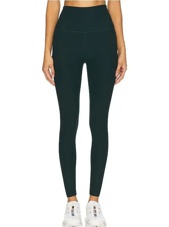 Beyond Yoga Spacedye Caught In The Midi High Waisted Legging In Green - Dark Spruce Green Heather
