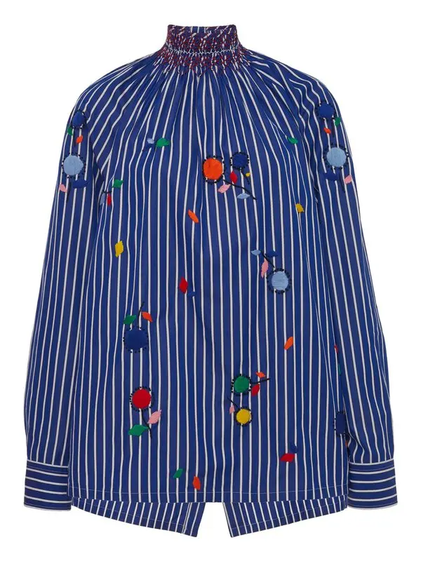 Prada Embroidered Smocked Top - Stripe