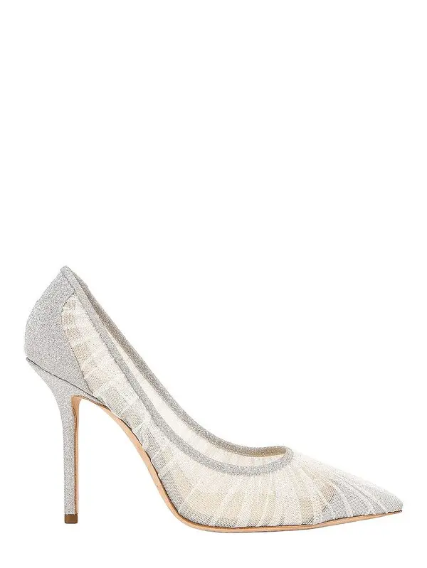 JIMMY CHOO Love 100 Glitter Heel - Ivory & Silver