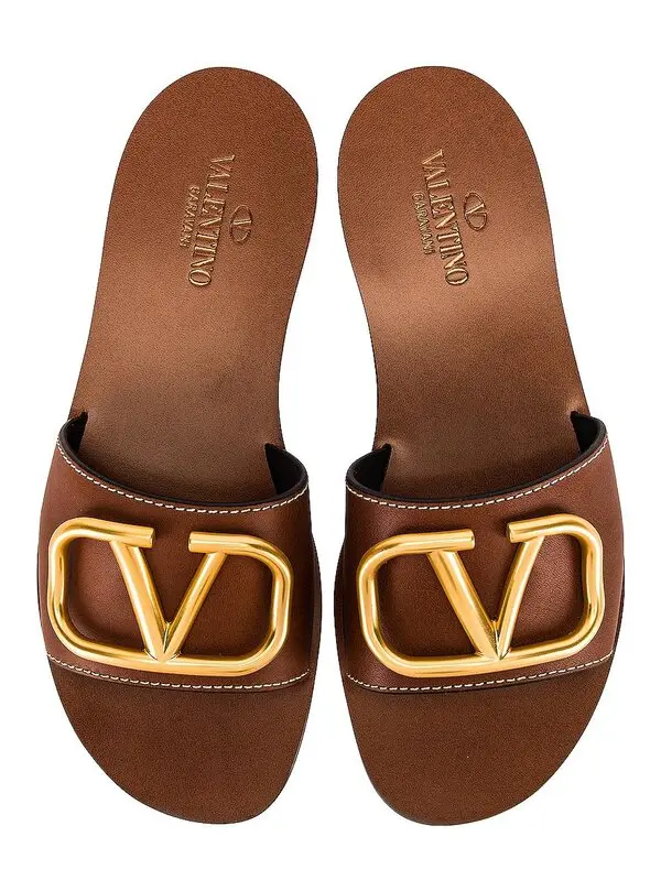 Valentino Garavani V Logo Slides - Cuoio