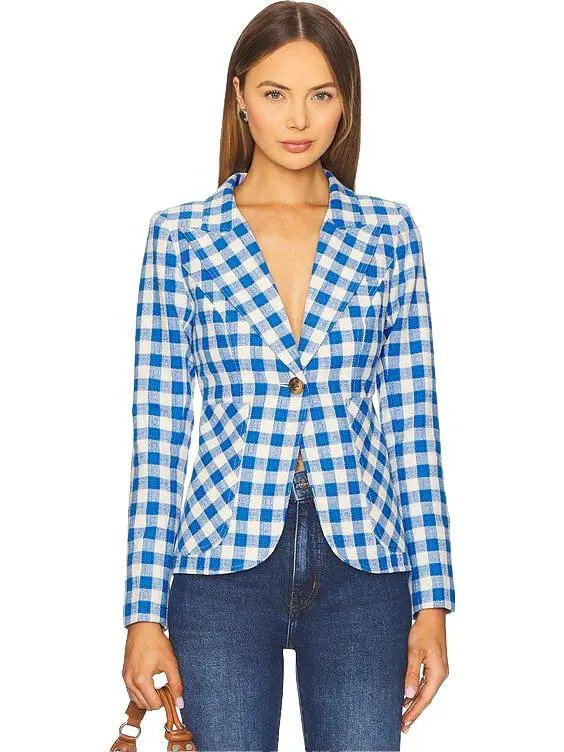 Smythe Patch Pocket Duchess Blazer - Marine Check W,whiskey Leather Patches