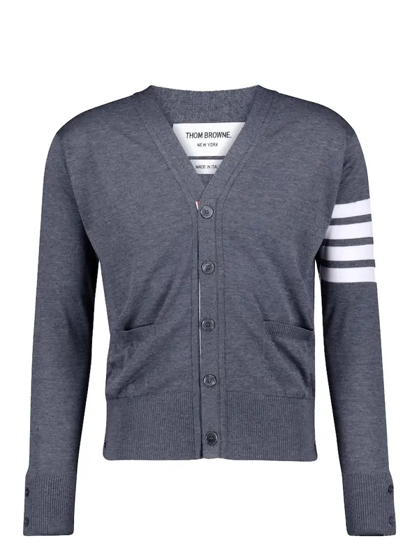 Thom Browne 4-bar Merino Wool Cardigan - Grey