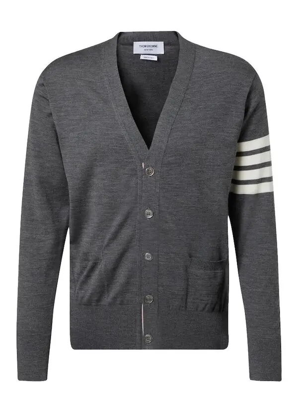 Thom Browne 4-bar Merino Wool Cardigan - Grey