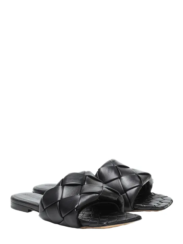 Bottega Veneta Lido Leather Sandals - Black