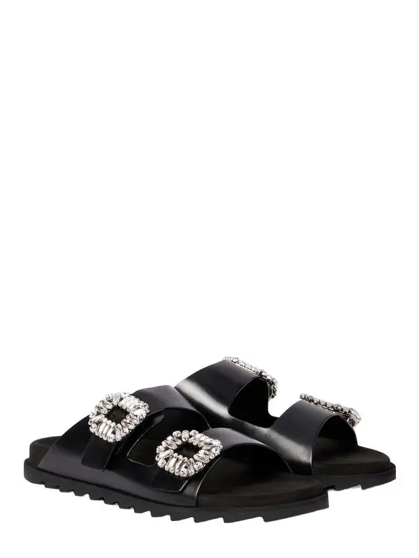 ROGER VIVIER Slidy Viv' Leather Sandals - Black