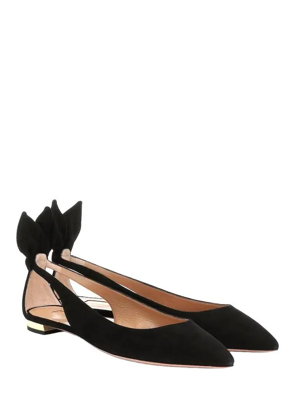AQUAZZURA Bow Tie Suede Ballerinas - Black