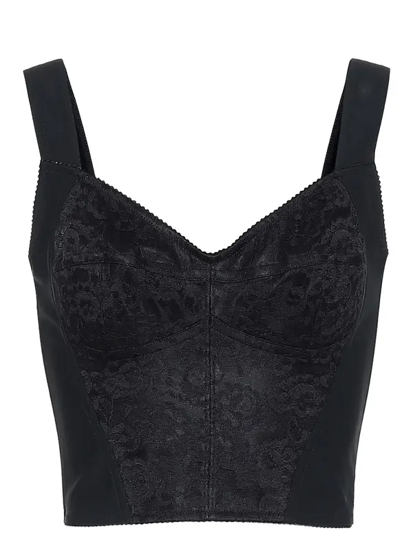 Dolce & Gabbana Lace-trimmed Jacquard Bustier - Black