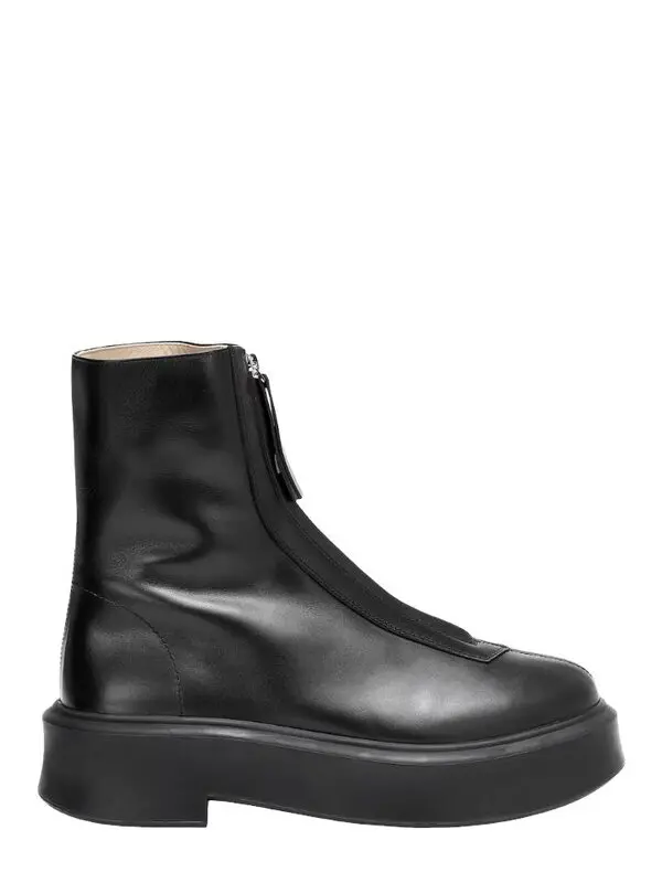 THE ROW Zipped 1 Leather Ankle Boots - Black