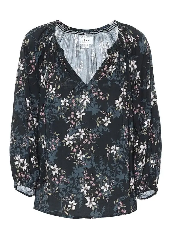 Velvet By Graham & Spencer Valeria Floral Blouse - Blue
