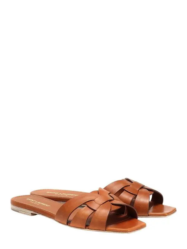 Saint Laurent Tribute Nu Pieds 05 Leather Slides - Brown