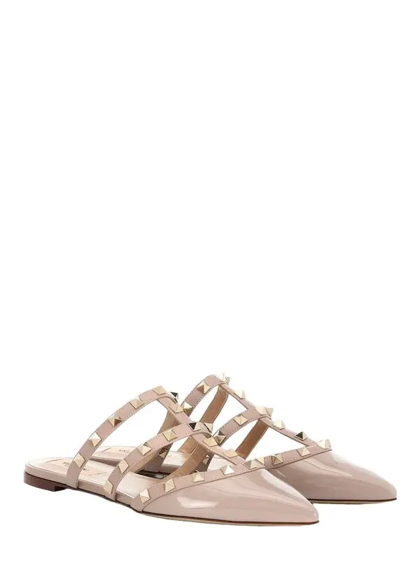 Valentino Garavani Rockstud Patent Leather Slippers - Neutrals