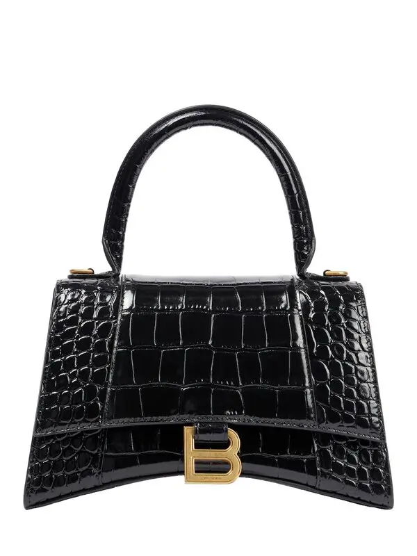 Balenciaga Hourglass Small Leather Crossbody Bag - Black