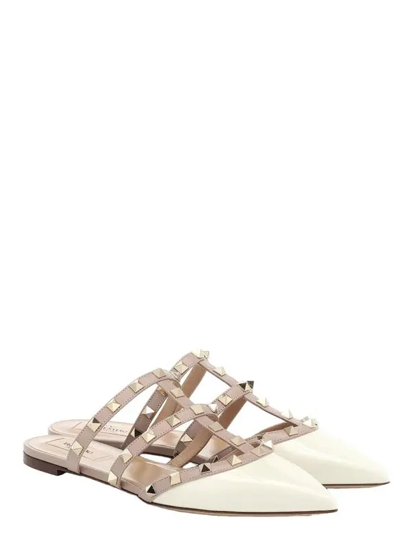 Valentino Garavani Rockstud Patent Leather Slippers - White