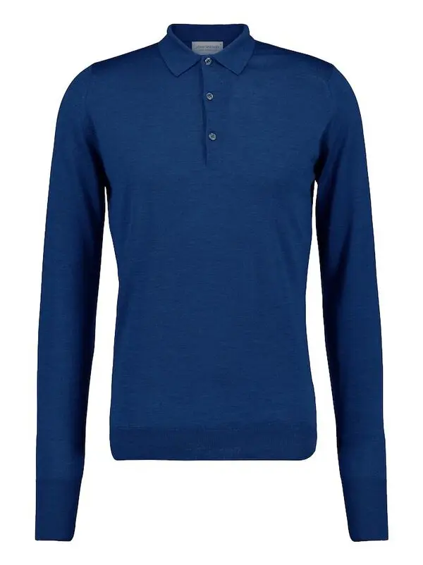 John Smedley Wool Long-sleeved Polo Shirt - Blue