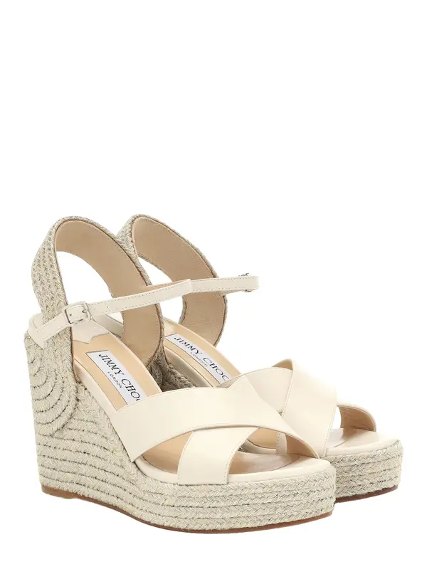 JIMMY CHOO Dellena 100 Leather-trimmed Espadrilles - Neutrals