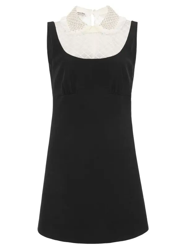 Miu Miu Embellished Organza-detailed Cady Mini Dress - Black