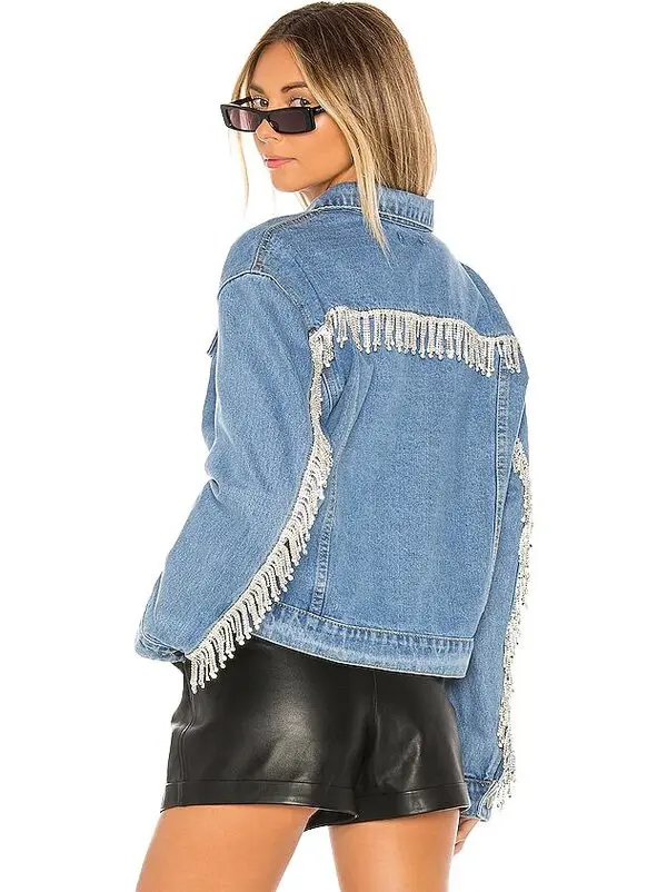 Superdown Raya Rhinestone Fringe Jacket - Light Blue Wash