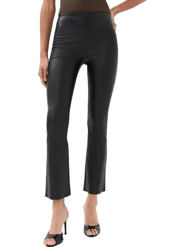 Sprwmn High Waist Leather Ankle Flare Leggings - Black