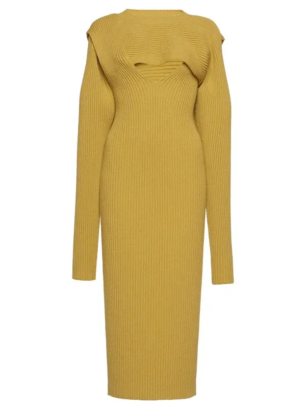 Bottega Veneta Ribbed Knit Cutout Midi Dress - Yellow