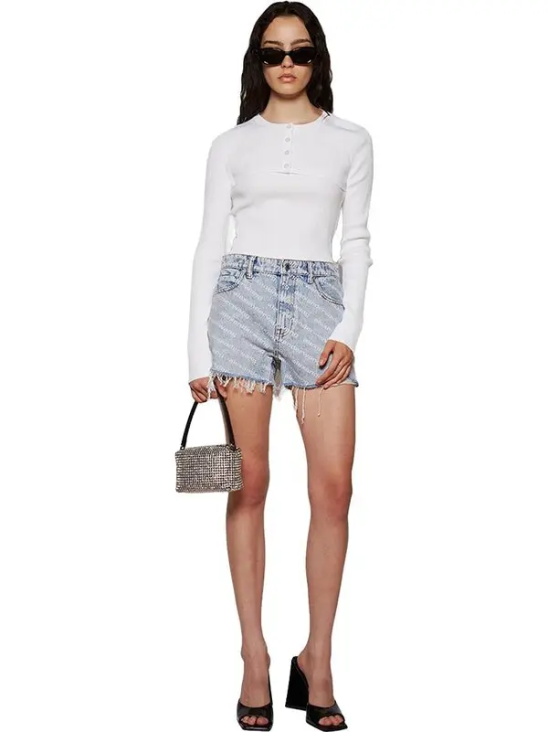 Alexander Wang Logo Denim Shorts - Pebble Bleach