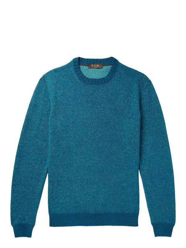 Loro Piana Slim-fit Mélange Linen, Cashmere And Silk-blend Sweater - Blue