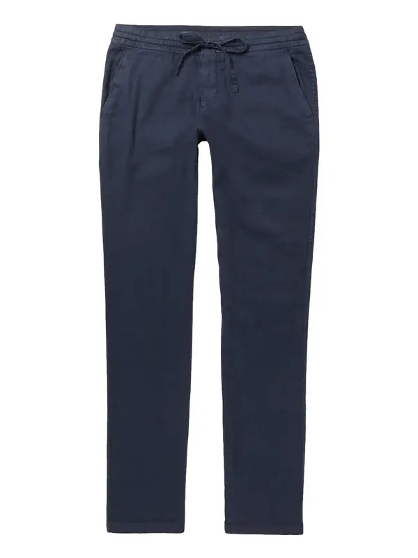 Loro Piana Slim-fit Stretch Linen And Cotton-blend Drawstring Trousers - Blue