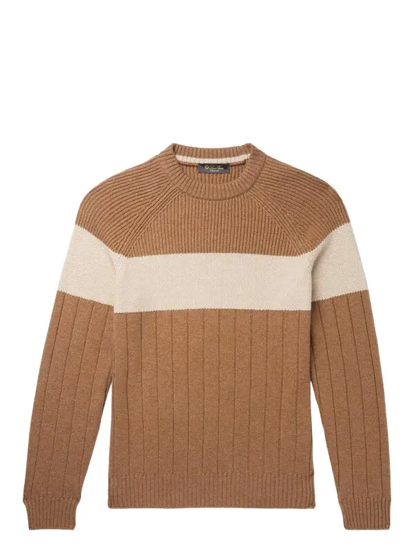 Loro Piana Slim-fit Striped Ribbed Cashmere Sweater - Brown