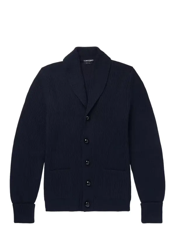 TOM FORD Shawl-collar Ribbed Wool Cardigan - Blue