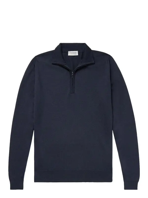 John Smedley Tapton Slim-fit Merino Wool Half-zip Sweater - Blue