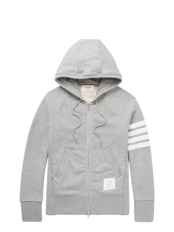 Thom Browne Striped Loopback Cotton-jersey Zip-up Hoodie - Gray
