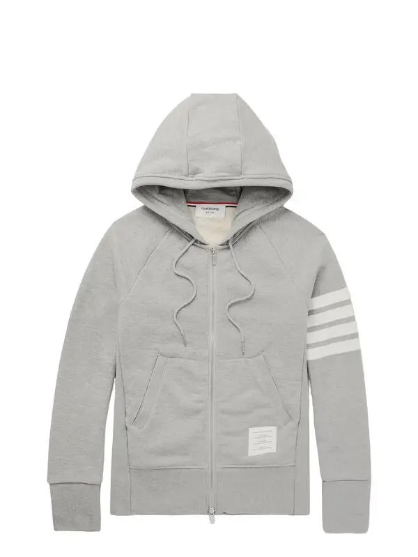 Thom Browne Striped Loopback Cotton-jersey Zip-up Hoodie - Gray