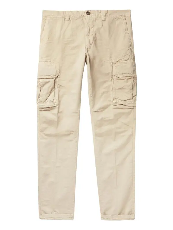 SLOWEAR Incotex Slim-fit Cotton And Linen-blend Cargo Trousers - Neutrals