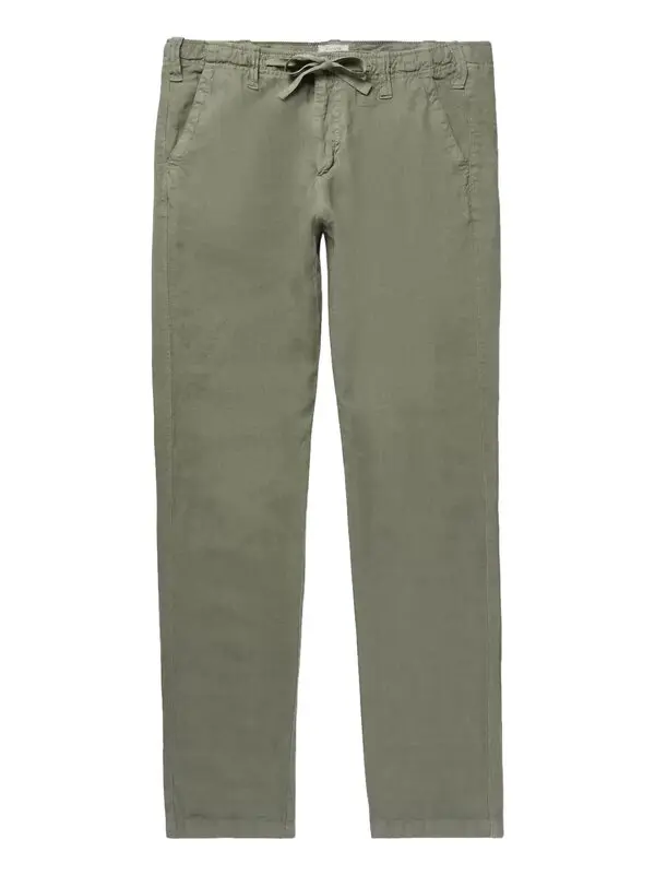 Hartford Slim-fit Linen-chambray Drawstring Trousers - Green