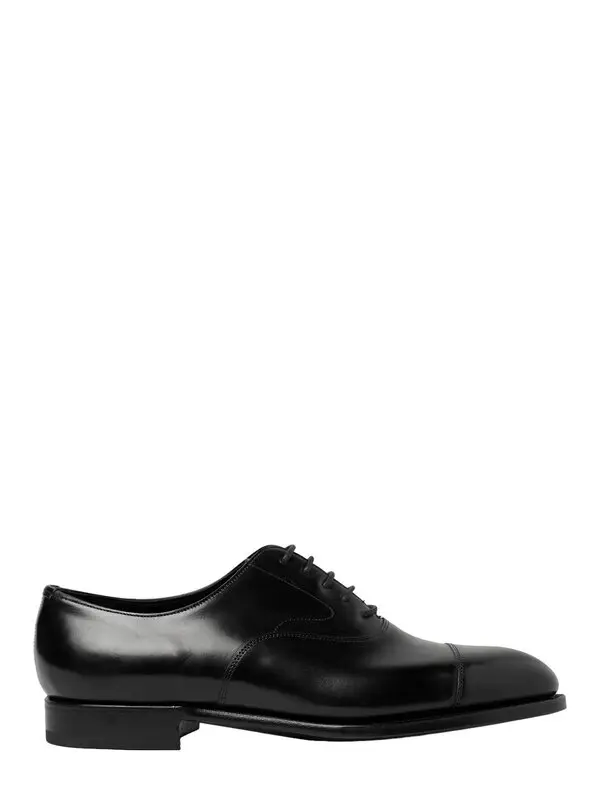 EDWARD GREEN Chelsea Cap-toe Burnished-leather Oxford Shoes - Black