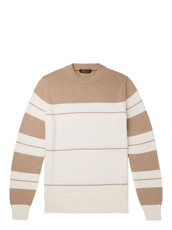 Loro Piana Striped Cotton And Silk-blend Sweater - Neutrals