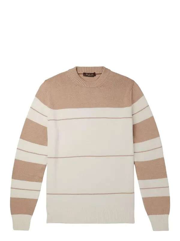 Loro Piana Striped Cotton And Silk-blend Sweater - Neutrals