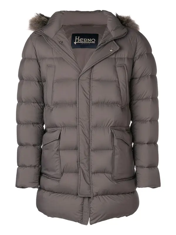 Herno Patch Pocket Fur-trimmed Puffer Coat - Grey