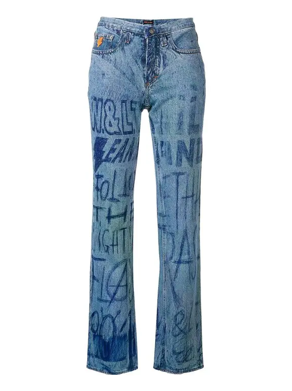 WALTER VAN BEIRENDONCK Ink Writing Straight Leg Jeans - Blue