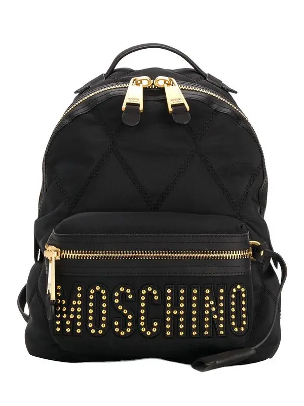 Moschino Studded Logo Quilted Backpack - Black
