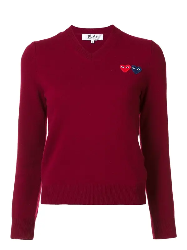 Play Comme Des Garcon Double Heart V-neck Jumper - Red