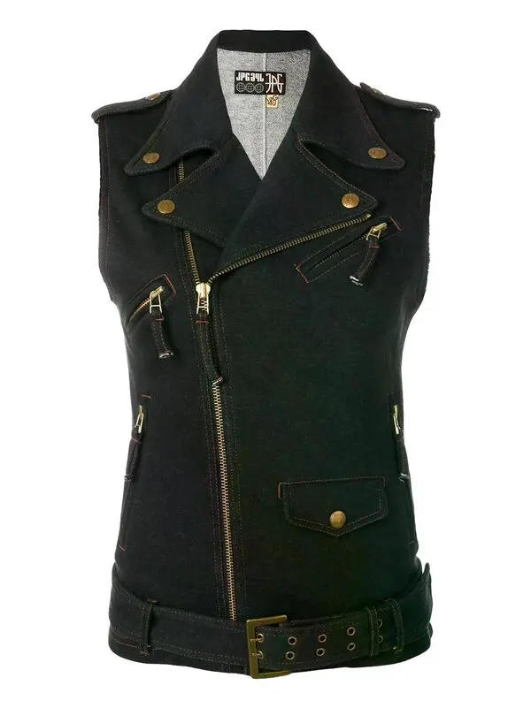 Jean Paul Gaultier Denim Effect Biker Gilet - Blue